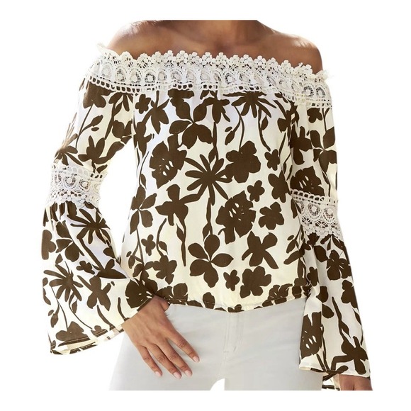 Boston Proper | Tops | Boston Proper Top Womens Large Brown Lace Off ...